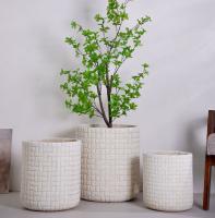 China Versatility Checkered Design  Neutral Beige Round Fiber Clay Planter for sale