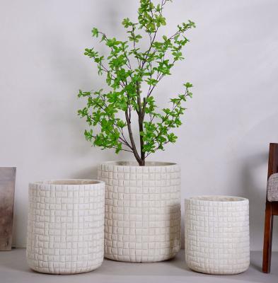 China Versatility Checkered Design  Neutral Beige Round Fiber Clay Planter for sale