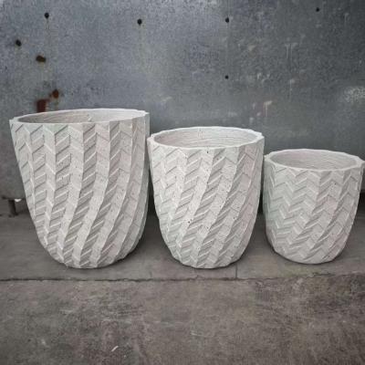 China Herringbone Pattern White Round Fiber Clay Planter Frame Entrances for sale