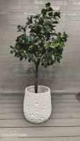 China Pebble  Shaped Protrusion Pattern White Clean Cylindrical Shape Fiber Clay Planter for sale