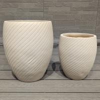 China Cylindrical Shape Neutral Beige Fiber Clay Planter Evenly Spaced Ridges Pattern for sale