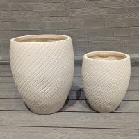 China Cylindrical Shape Neutral Beige Fiber Clay Planter Evenly Spaced Ridges Pattern for sale
