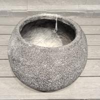 China Grey Textured  Round Fiber Clay Planter With Natural Rock-like Pattern for sale