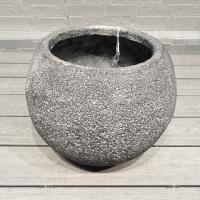 China Grey Textured  Round Fiber Clay Planter With Natural Rock-like Pattern for sale