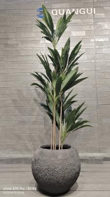 China Grey Textured  Round Fiber Clay Planter With Natural Rock-like Pattern for sale