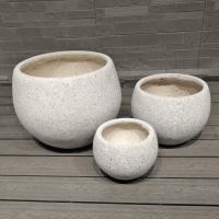 China Neutral Beige Fiber Clay Planter Round Lightweight Stone Mimic Design 3 Sizes Custom Color for sale