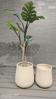 China Fiber Clay Planter Round Textured 3 Sizes Custom Color Durable Lightweight Indoor Outdoor for sale