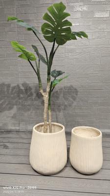 China Fiber Clay Planter Round Textured 3 Sizes Custom Color Durable Lightweight Indoor Outdoor for sale