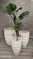 China White Elegant Angular Geometric Shapes Round Contemporary Look Fiber Clay Planter for sale