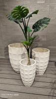 China White Elegant Angular Geometric Shapes Round Contemporary Look Fiber Clay Planter for sale