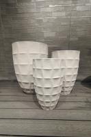 China White Elegant Angular Geometric Shapes Round Contemporary Look Fiber Clay Planter for sale