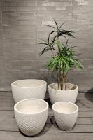 China White Round Fiber Clay Planter Modern Hand Carved Durable 5-6 Years Outdoor for sale