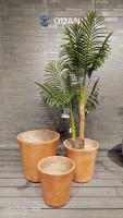 China Fiber Clay Planter Round Textured Dotted Pattern 3 Sizes Custom Color for Indoor Outdoor Decoration for sale