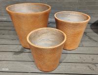 China Fiber Clay Planter Round Textured Dotted Pattern 3 Sizes Custom Color for Indoor Outdoor Decoration for sale