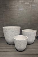 China Fiber Clay Planter Round Wavy Lines 4 Sizes Lightweight Durable Indoor Outdoor for sale