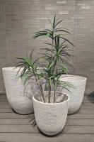China Fiber Clay Planter Round Wavy Lines 4 Sizes Lightweight Durable Indoor Outdoor for sale
