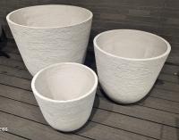 China Fiber Clay Planter Round Wavy Lines 4 Sizes Lightweight Durable Indoor Outdoor for sale