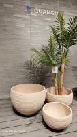China Round Fiber Clay Planter Natural Rustic Style Light Beige Striped Layered Effect for sale