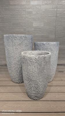 China Geometric Cracked - Like Design Grey Round Fiber Clay Planter Mosaic Pattern for sale