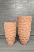 China Fiber Clay Planter Terracotta Tone Round with Rounded Tiles 3 Sizes Custom Color for sale