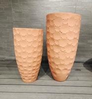 China Fiber Clay Planter Terracotta Tone Round with Rounded Tiles 3 Sizes Custom Color for sale