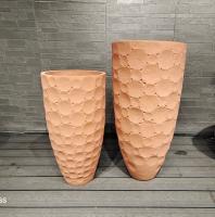 China Fiber Clay Planter Terracotta Tone Round with Rounded Tiles 3 Sizes Custom Color for sale
