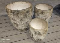 China Fiber Clay Planter Lightweight Durable Round Garden Pot 3 Sizes Custom Color for sale