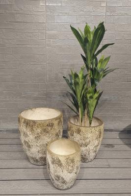 China Fiber Clay Planter Lightweight Durable Round Garden Pot 3 Sizes Custom Color for sale