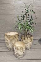 China Fiber Clay Planter Lightweight Durable Round Garden Pot 3 Sizes Custom Color for sale