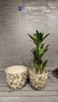 China Fiber Clay Planter Round Natural Stone Texture 2 Sizes Custom Color Hand Carved for sale