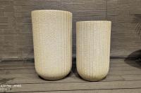 China Light Beige Vertically Arranged Thin Stripe Textures Round Fiber Clay Rooftop Gardens Pot for sale