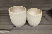 China Pair Of Chic Lemon Yellow Tones Vertical Patterns Round Fiber Clay Planter for sale