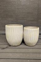 China Pair Of Chic Lemon Yellow Tones Vertical Patterns Round Fiber Clay Planter for sale