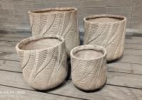 China Fiber Clay Planter Light Gray Chevron Pattern Round 4 Sizes Custom Color for Villa Landscaping for sale