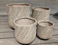 China Fiber Clay Planter Light Gray Chevron Pattern Round 4 Sizes Custom Color for Villa Landscaping for sale