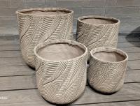 China Fiber Clay Planter Light Gray Chevron Pattern Round 4 Sizes Custom Color for Villa Landscaping for sale