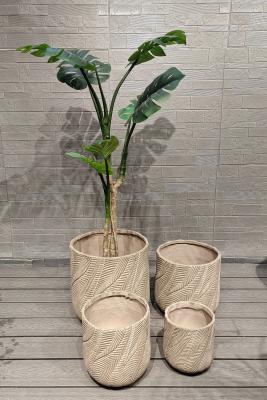 China Fiber Clay Planter Light Gray Chevron Pattern Round 4 Sizes Custom Color for Villa Landscaping for sale