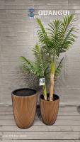 China Fiber Clay Planter Tall Golden Brown Stripe Round Office Decoration 2 Sizes for sale