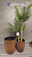 China Fiber Clay Planter Tall Golden Brown Stripe Round Office Decoration 2 Sizes for sale