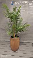 China Fiber Clay Planter Tall Round Stripe Golden Brown Hue Durable 5-6 Years Outdoor for sale