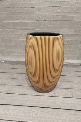 China Fiber Clay Planter Tall Round Stripe Golden Brown Hue Durable 5-6 Years Outdoor for sale