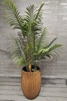 China Fiber Clay Planter Tall Round Stripe Golden Brown Hue Durable 5-6 Years Outdoor for sale