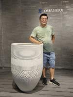 China Fiber Clay Planter Round Textured White 3 Sizes Durable Lightweight for Indoor Outdoor Decoration for sale