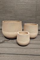 China Fiber Clay Planter Round Dual Texture 3 Sizes Custom Color Indoor Outdoor Durable Lightweight for sale