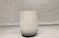 China Light Grayish White Fiber Clay Planter Round Geometric Pattern Durable 5-6 Years Outdoor for sale