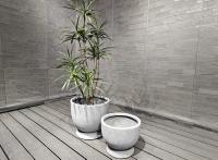 China Light Grey Round Fiber Clay Planter with Pedestal Base for Indoor Outdoor Use 5-6 Year Lifespan for sale