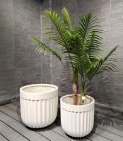 China White Delux Vertical Fluted Fiber Clay Planter Round Egg Shape for Garden Park Landscaping for sale