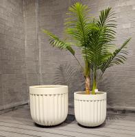 China White Delux Vertical Fluted Fiber Clay Planter Round Egg Shape for Garden Park Landscaping for sale