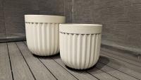 China White Delux Vertical Fluted Fiber Clay Planter Round Egg Shape for Garden Park Landscaping for sale