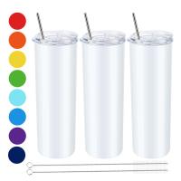 China Hot sales 20oz Double Wall Stainless Steel Sublimation Blanks Coffee And Wine Straight Skinny Tumbler Cups With Straw for sale